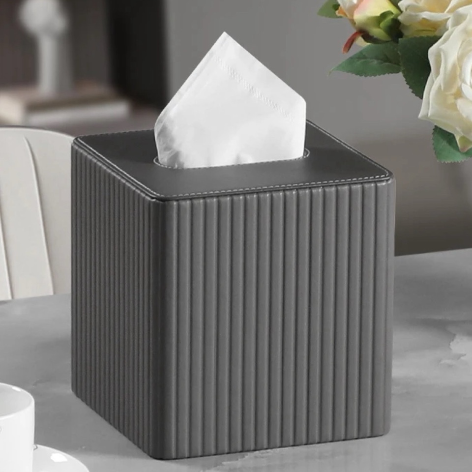 Square leather tissue box grey – VoguishHome